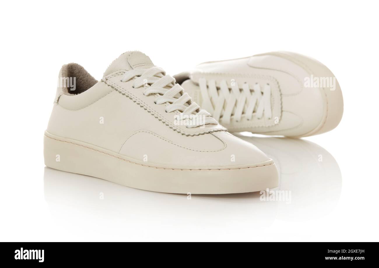 White leather shoes on white Stock Photo - Alamy