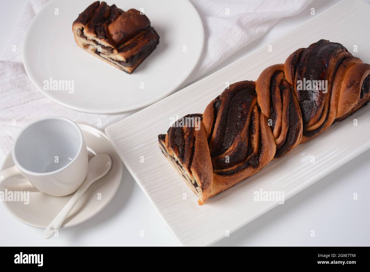Babka or Brioche Bread. Stuffed with hazelnut cream. Traditional Jewish ...