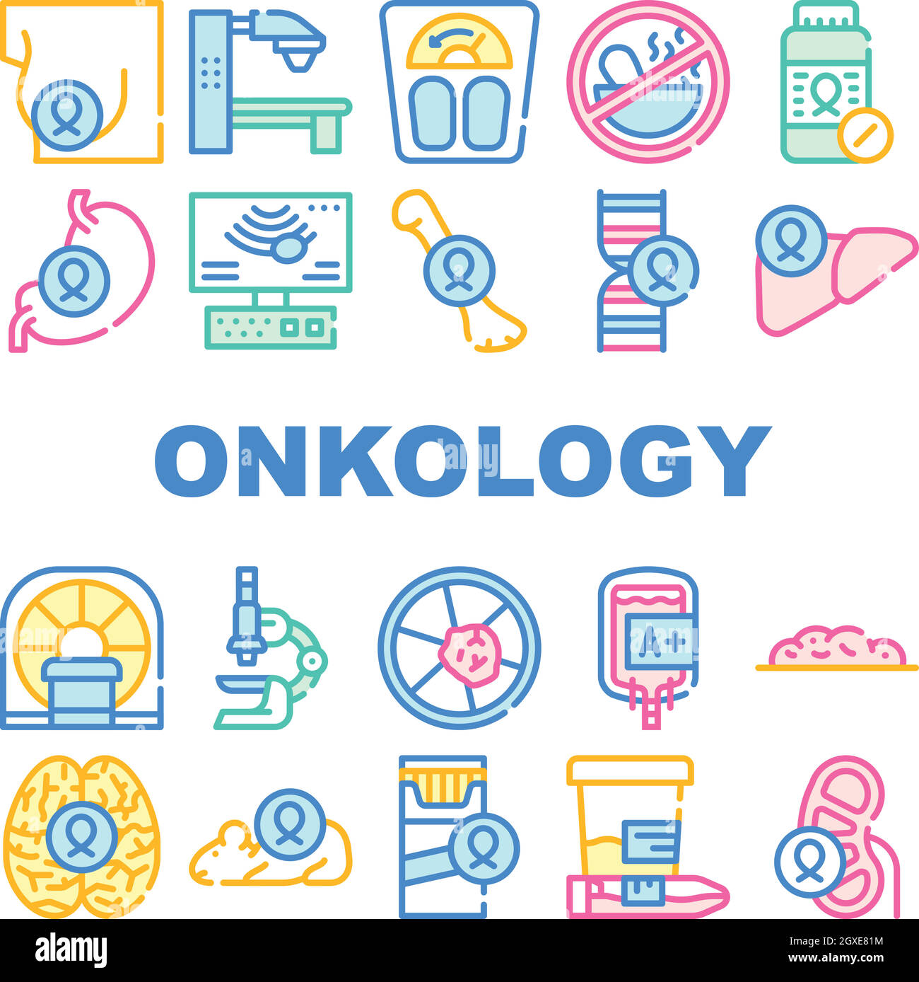 Oncology Examination Collection Icons Set Vector Illustrations Stock ...