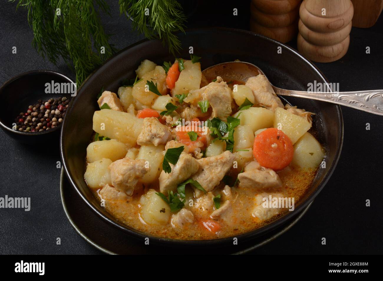 Dakdoritang chicken stew with vegetables. Korean food Stock Photo - Alamy