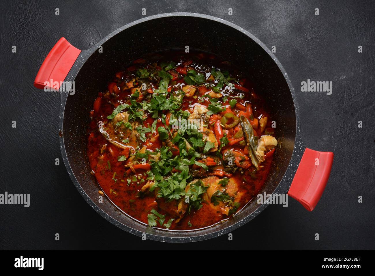 Moroccan fish with chermoula, red peppers and preserved lemon. Spicy ...