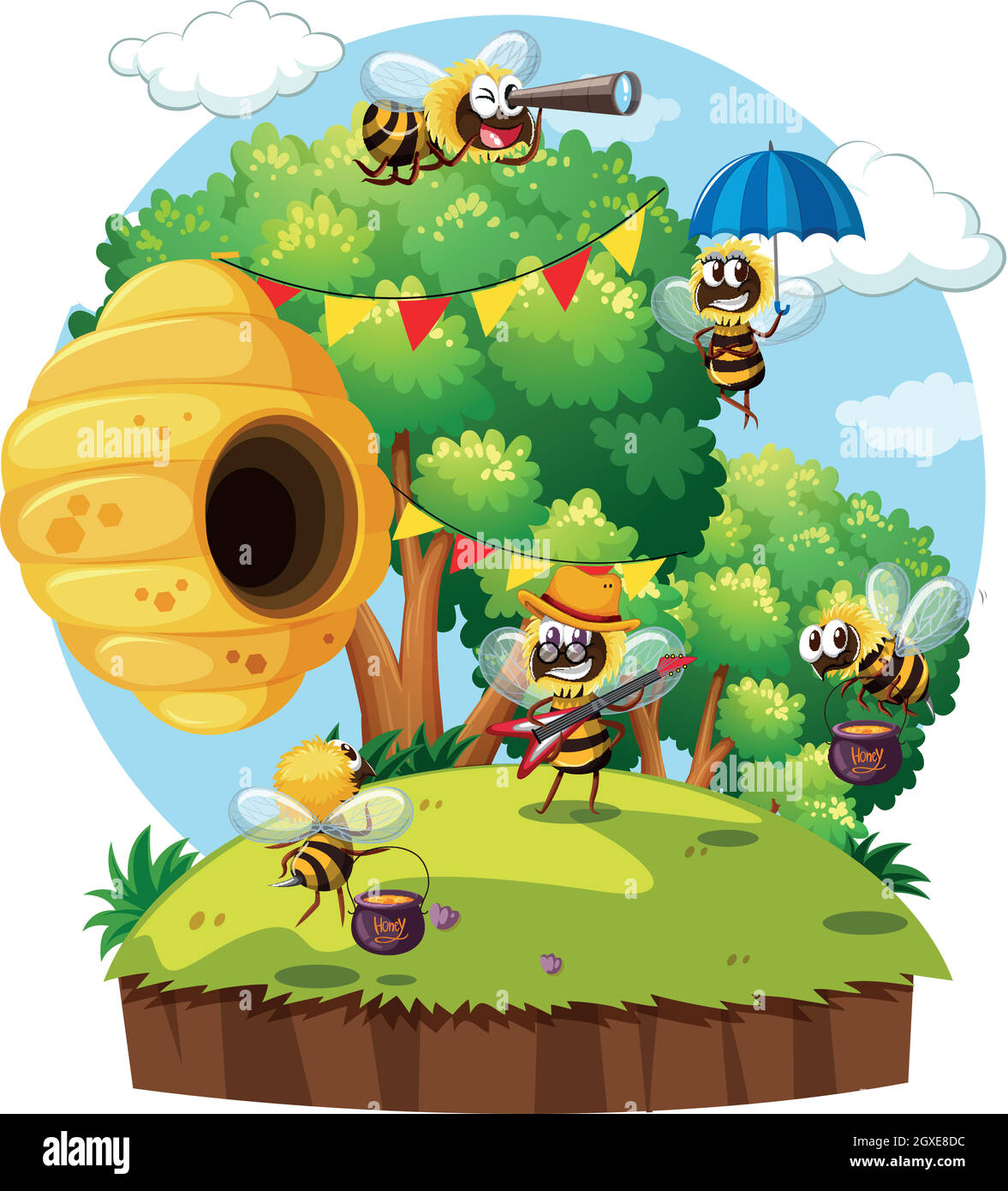 Bees flying around beehive on island Stock Vector Image & Art - Alamy