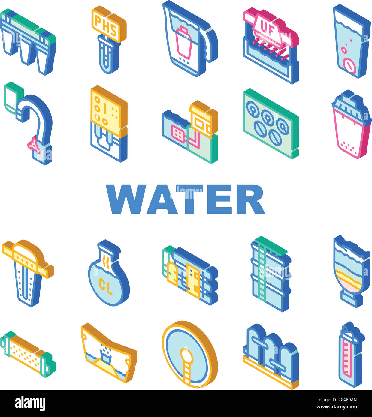 Water Treatment Filter Collection Icons Set Vector Stock Vector Image ...