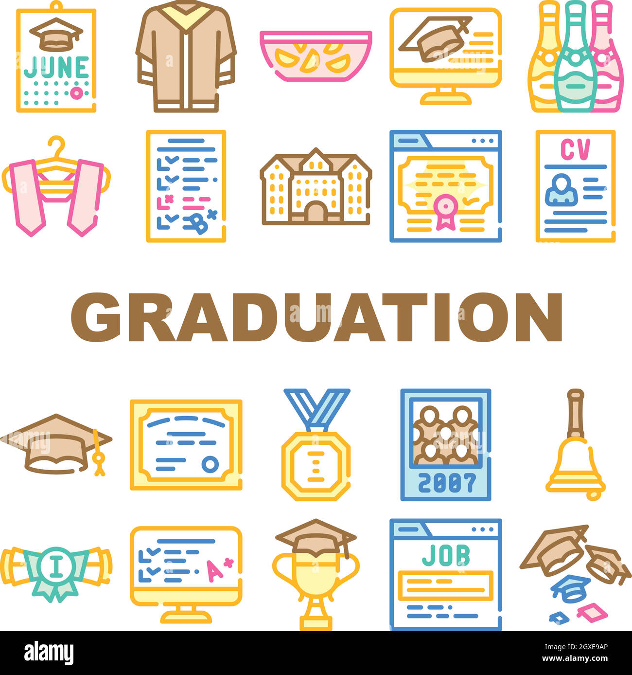 Graduation cap symbol and university graduation signs hi-res stock ...