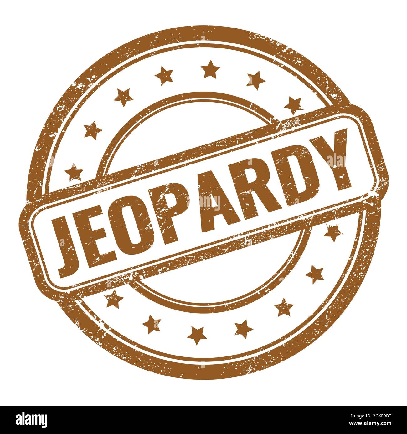JEOPARDY text on brown grungy vintage round rubber stamp Stock Photo ...