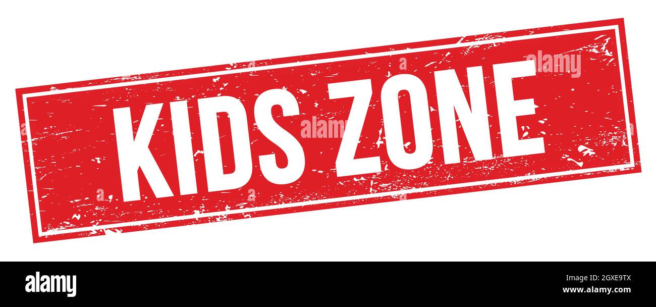 KIDS ZONE text on red grungy rectangle stamp sign Stock Photo - Alamy