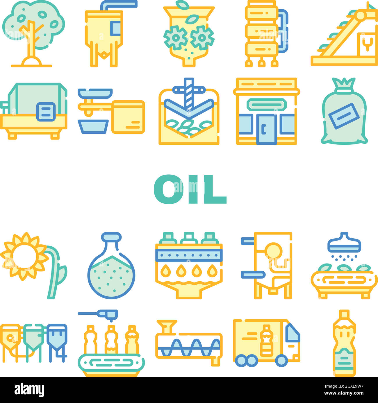 Oil Production Plant Collection Icons Set Vector Stock Vector Image ...