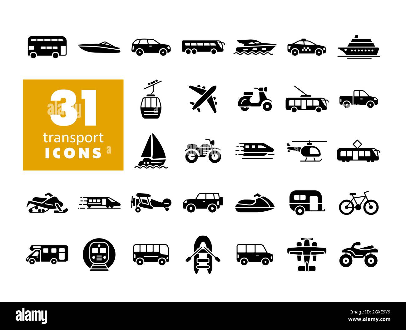 Transportation vector flat glyph icon set. Graph symbol for travel and ...