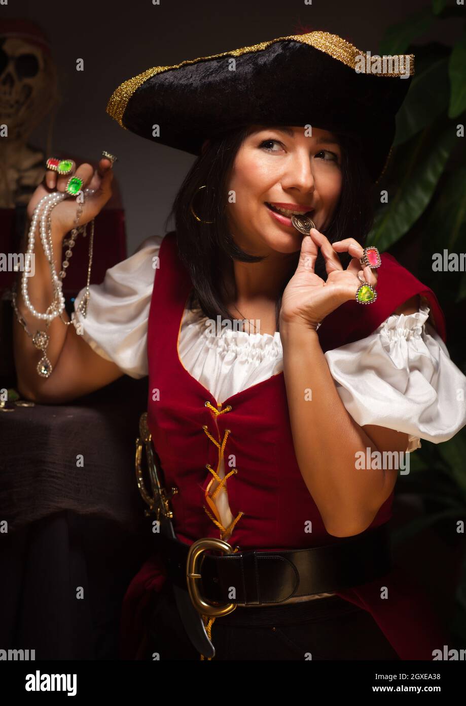 Dramatic Female Pirate in a Dimly Lit Moody Scene Stock Photo - Alamy