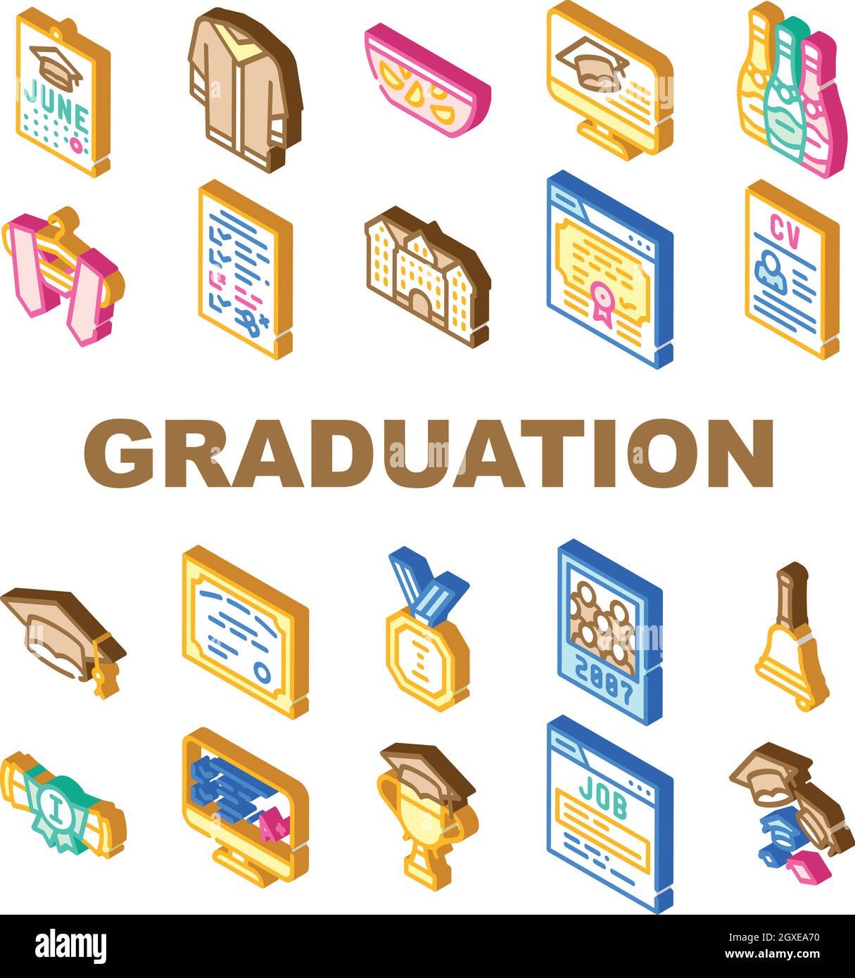 Graduation Education Collection Icons Set Vector Illustrations Stock ...