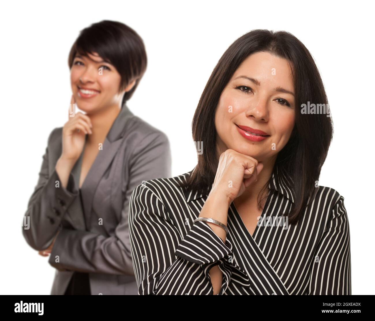 Attractive Multiethnic Mother and Daughter Portrait Isolated on a White ...