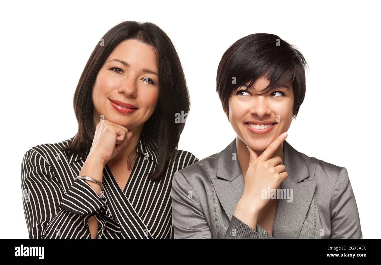 Attractive Multiethnic Mother and Daughter Portrait Isolated on a White ...