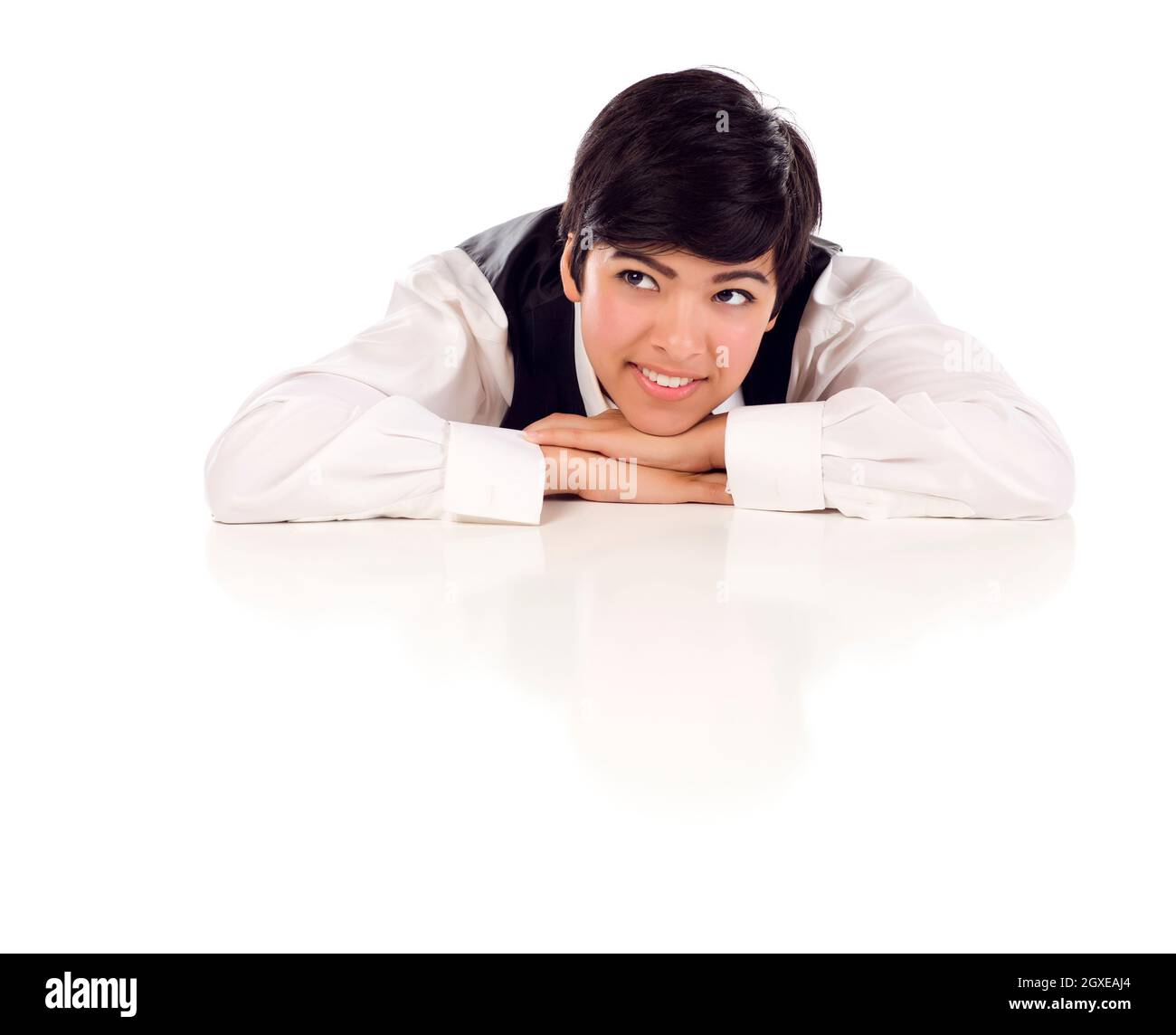 Hands resting on table Cut Out Stock Images & Pictures - Alamy