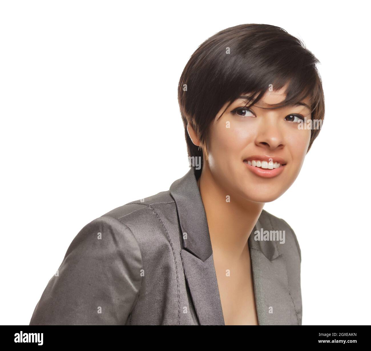 Pretty Mixed Race Young Adult Isolated on a White Background Stock ...