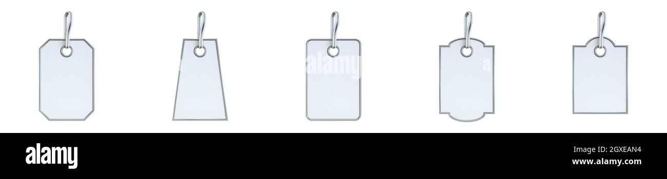 Set of five different shaped labels 3D render illustration isolated on ...