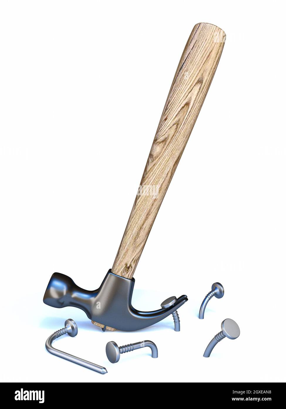 Hammer pulls out crooked nails 3D render illustration isolated on white ...