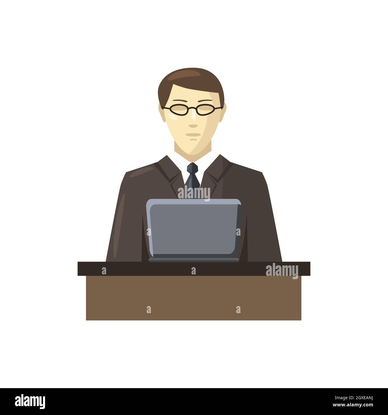 Cartoon man using computer in Cut Out Stock Images & Pictures - Alamy