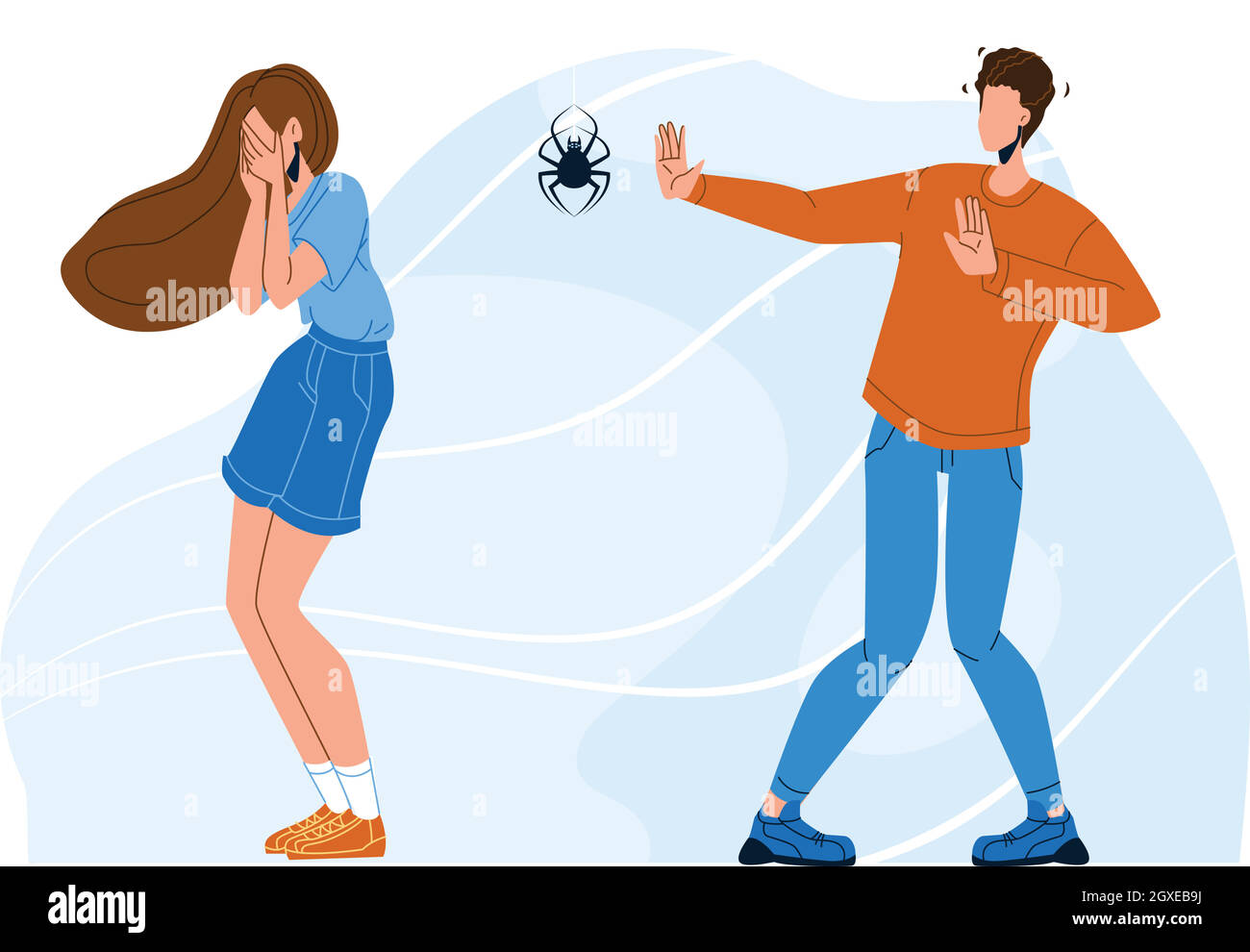 Shocked People With Phobia Afraid Spider Vector Stock Vector Image ...