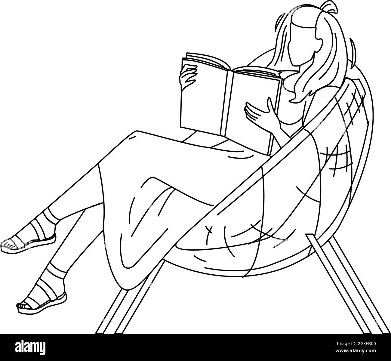Girl Relaxing Chair Book Stock Vector Images Alamy