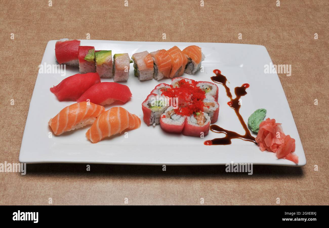 Traditional and authentic Japanese cusine know as a Sushi Roll Stock ...