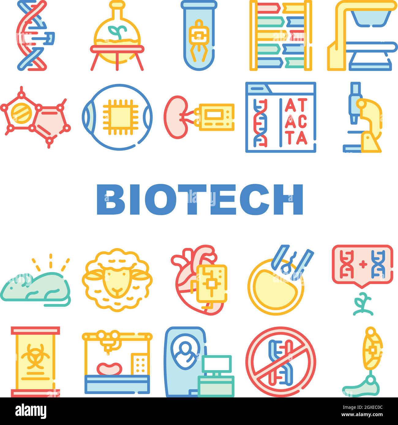 Biotech Technology Collection Icons Set Vector Illustrations Stock ...