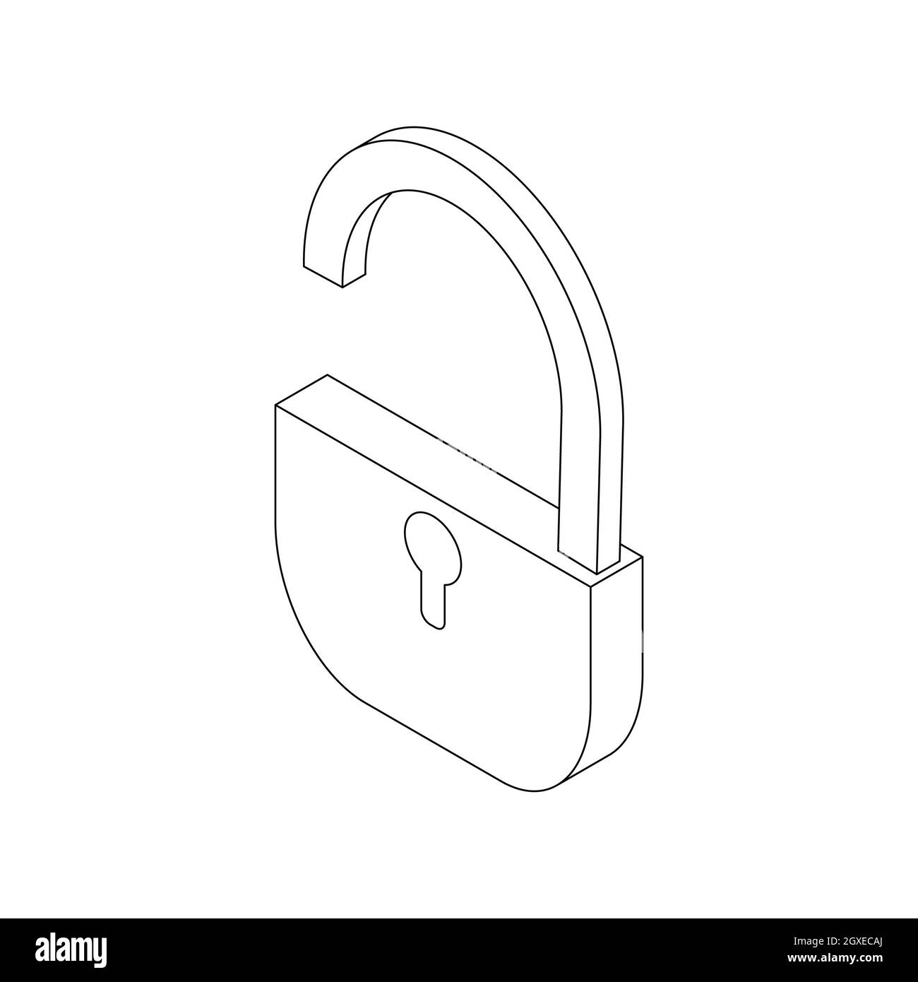 Open padlock icon in isometric 3d style isolated on white background ...