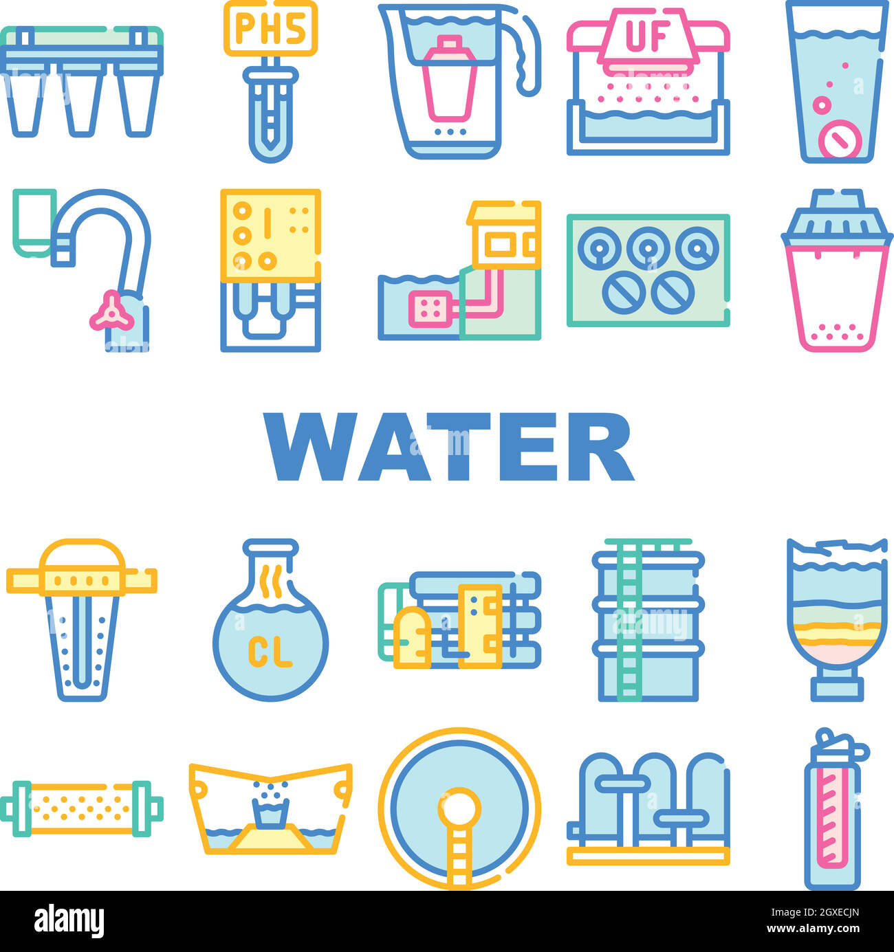 Water Treatment Filter Collection Icons Set Vector Stock Vector Image ...