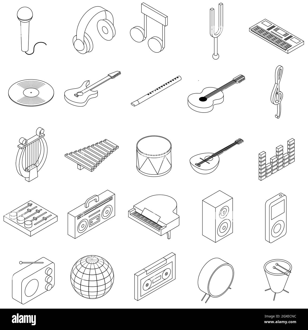 Music Icons set in isometric 3d style isolated on white Stock Photo - Alamy