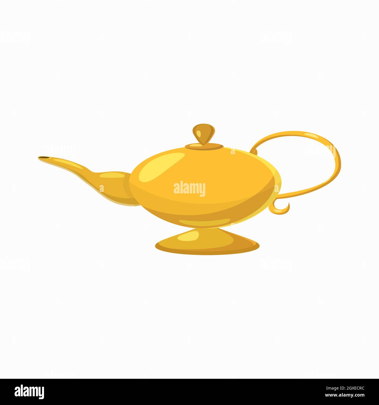 Gold magic lamp icon in cartoon style isolated on white background ...