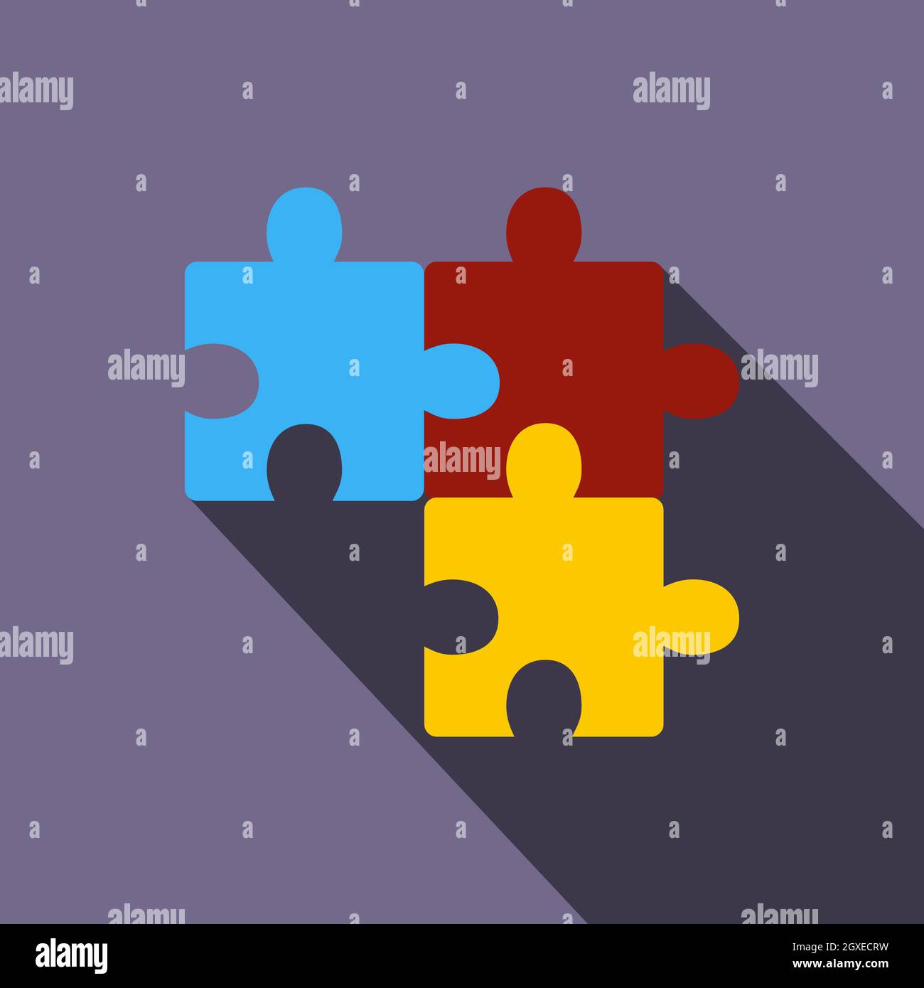 Puzzle icon in flat style on a violet background Stock Photo - Alamy