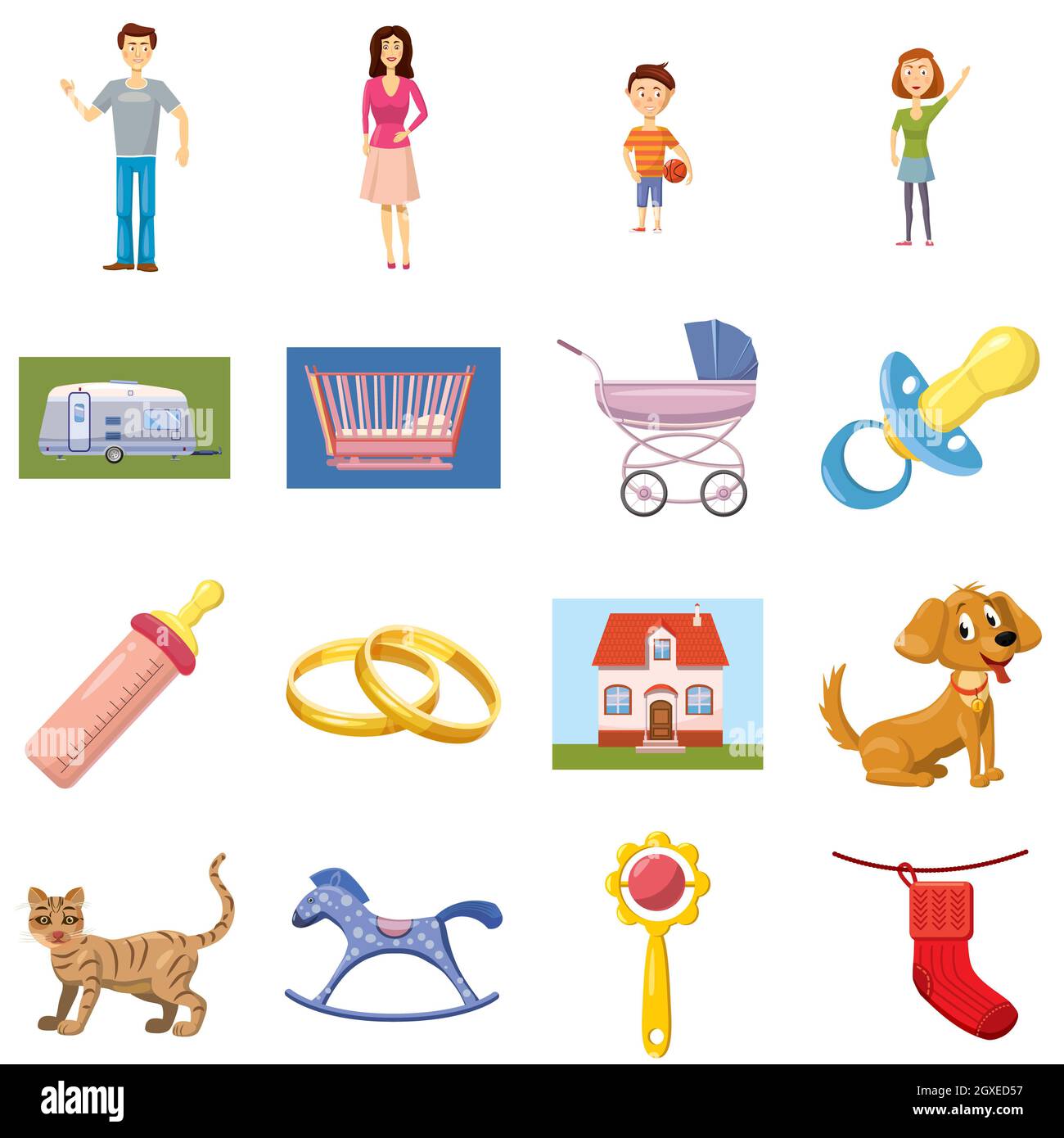 Family set icons in cartoon style isolated on white background Stock ...