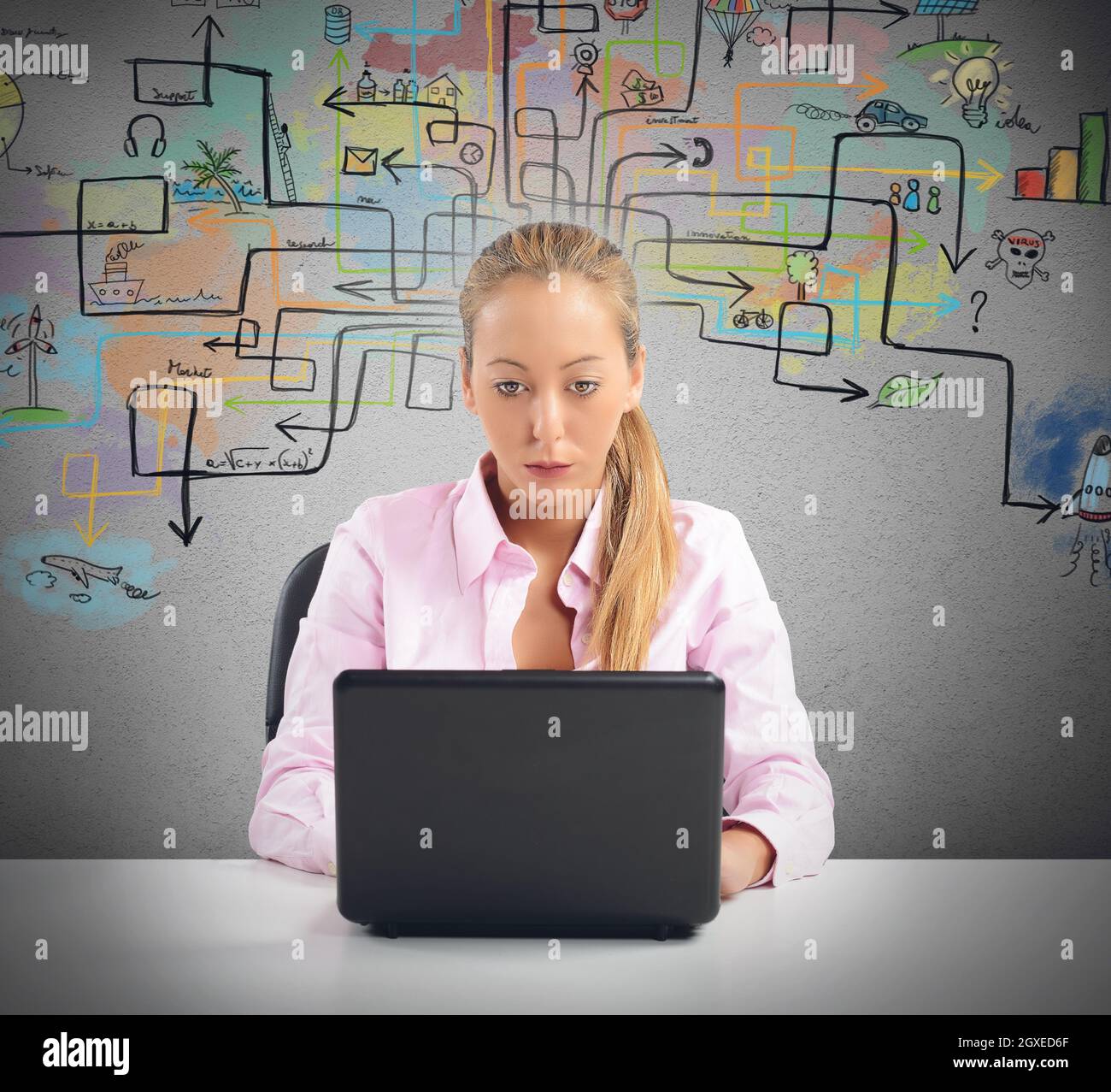 Businesswoman working and try to find a solution Stock Photo - Alamy