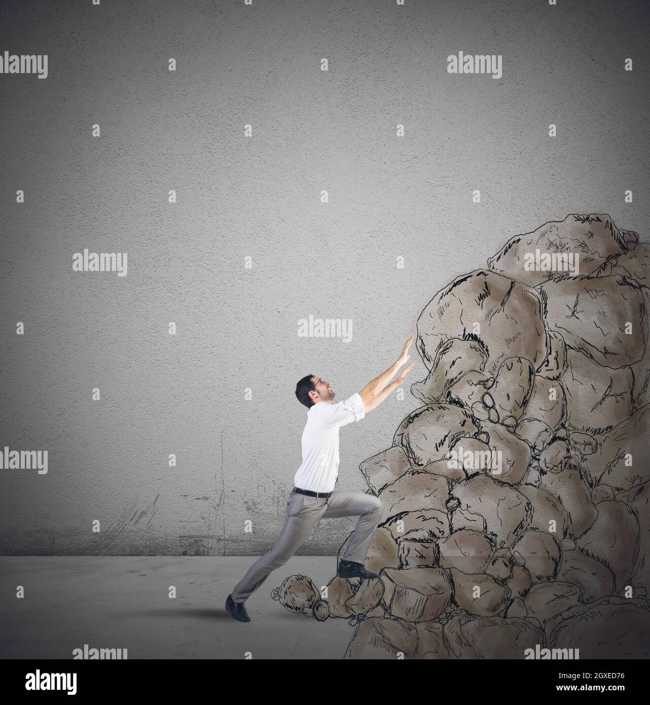 Tired businessman struggling to climb the success Stock Photo - Alamy