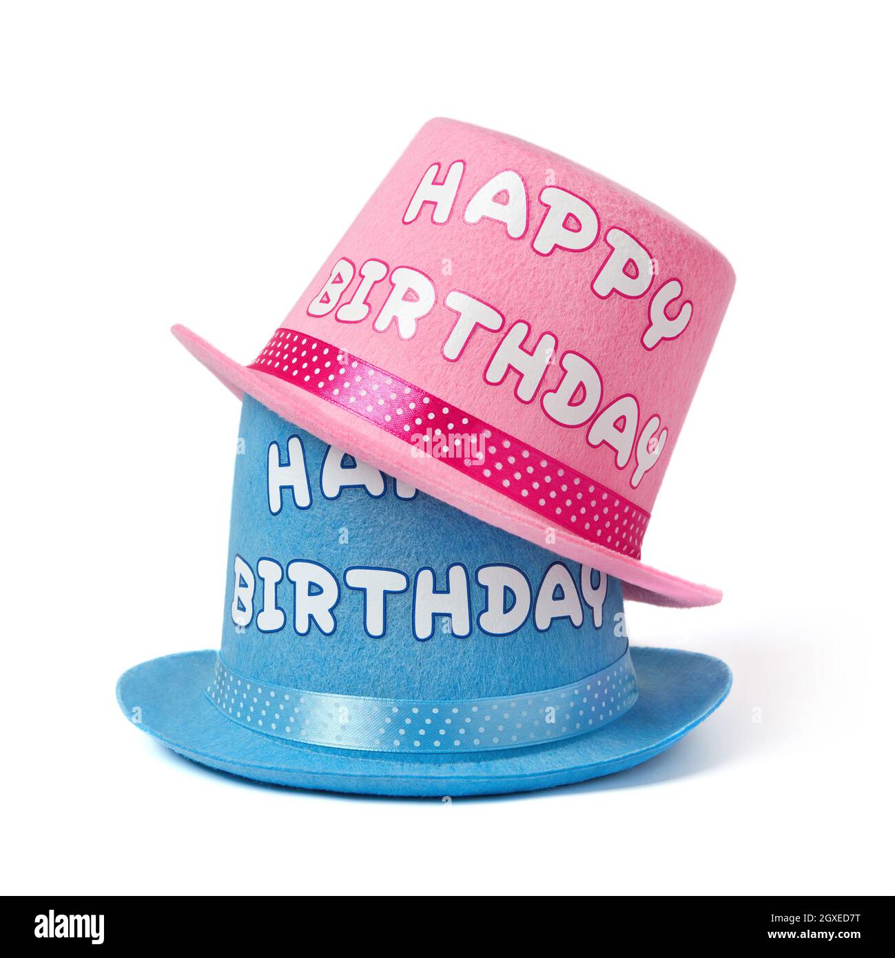 Happy birthday party hats on white background Stock Photo - Alamy