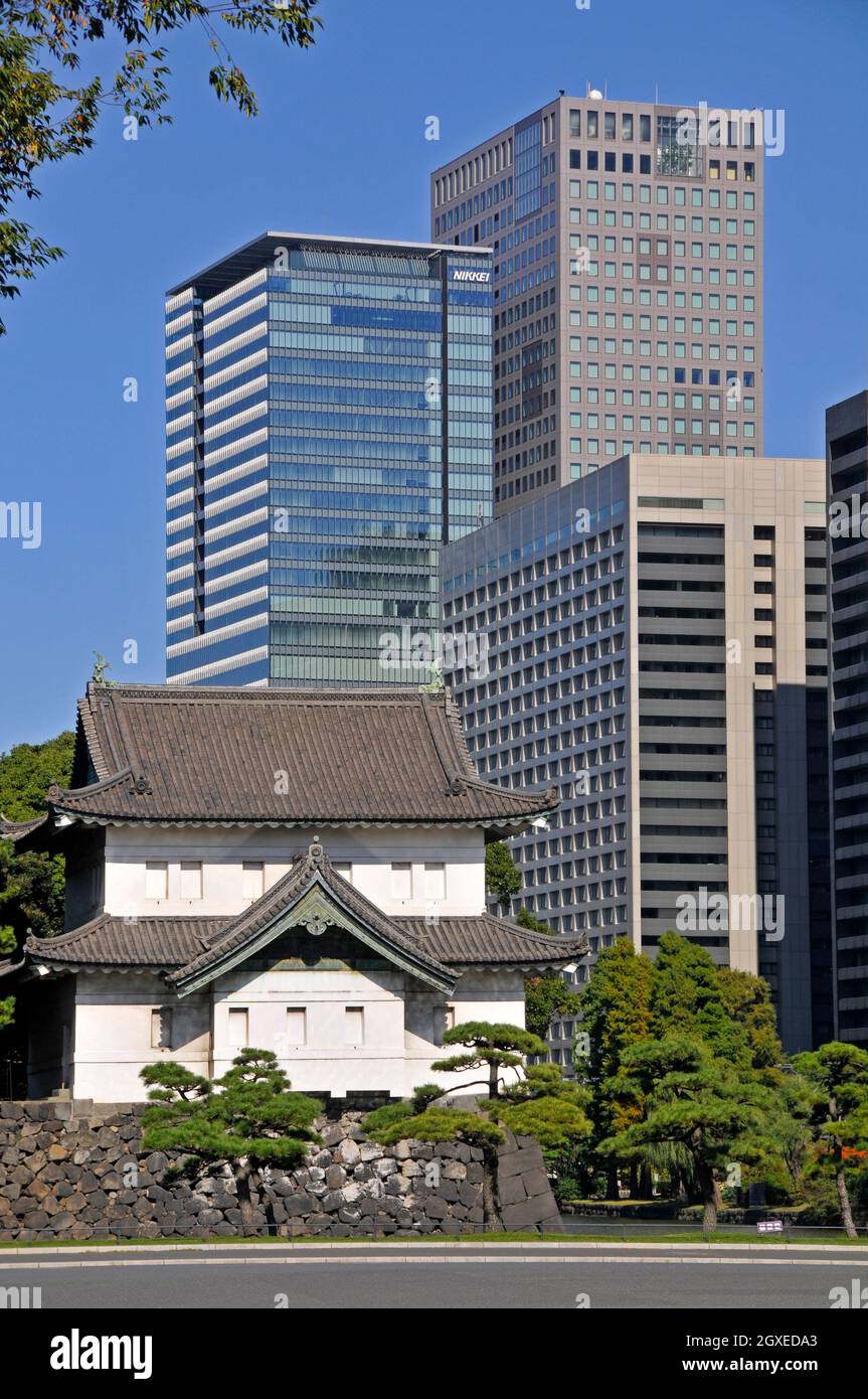 Architecture contrast between a traditional Japanese building and ...