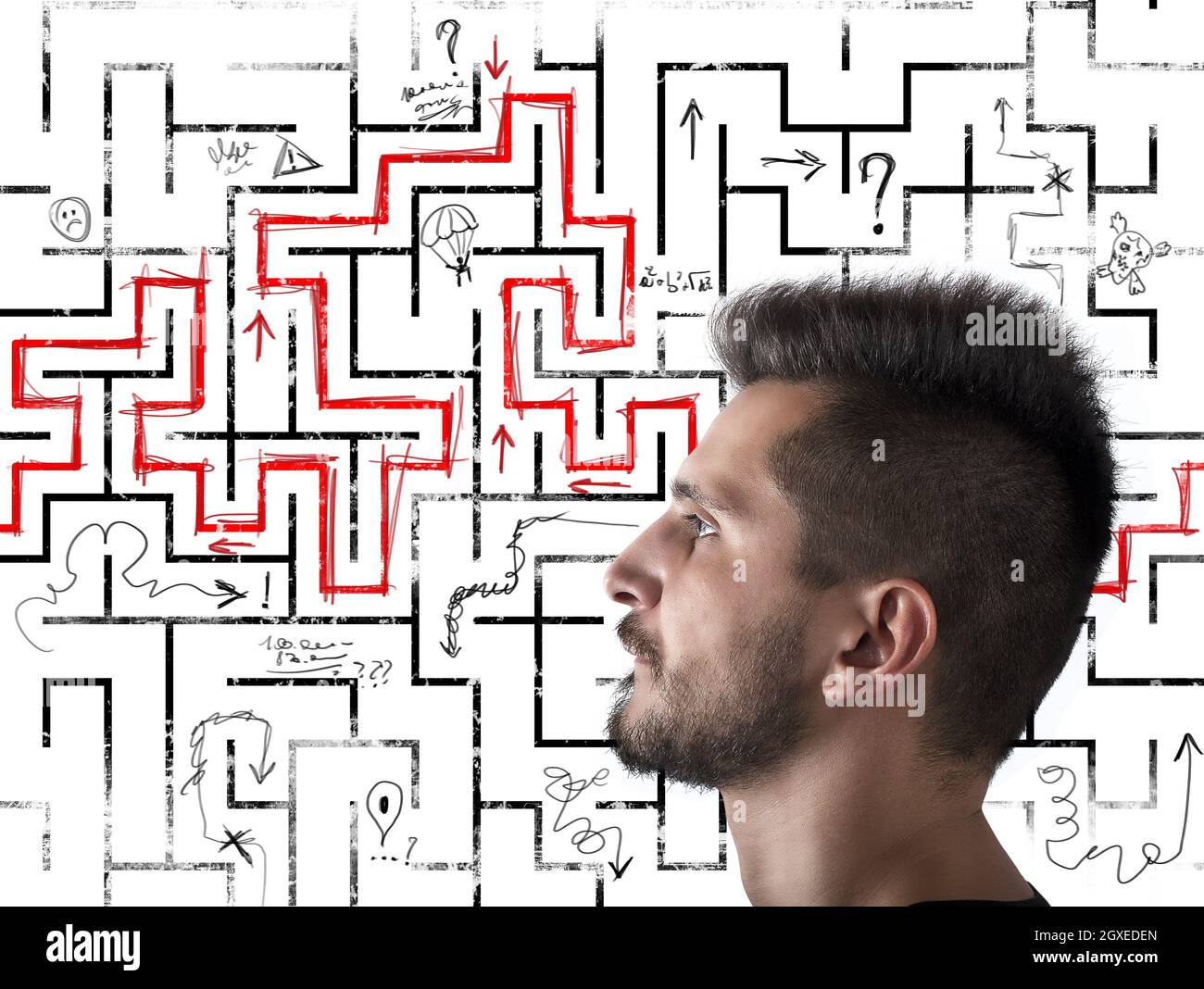Man tries to find a way out Stock Photo - Alamy
