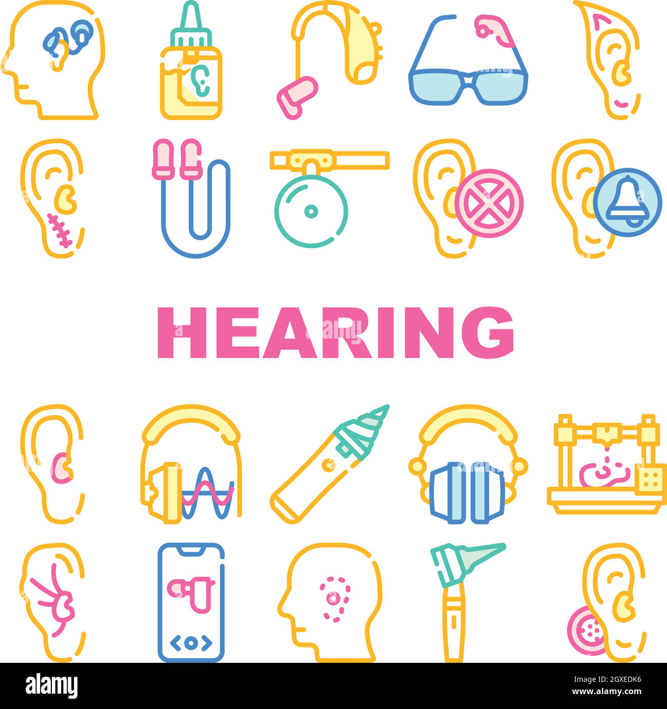 Hearing Equipment Collection Icons Set Vector Illustrations Stock ...