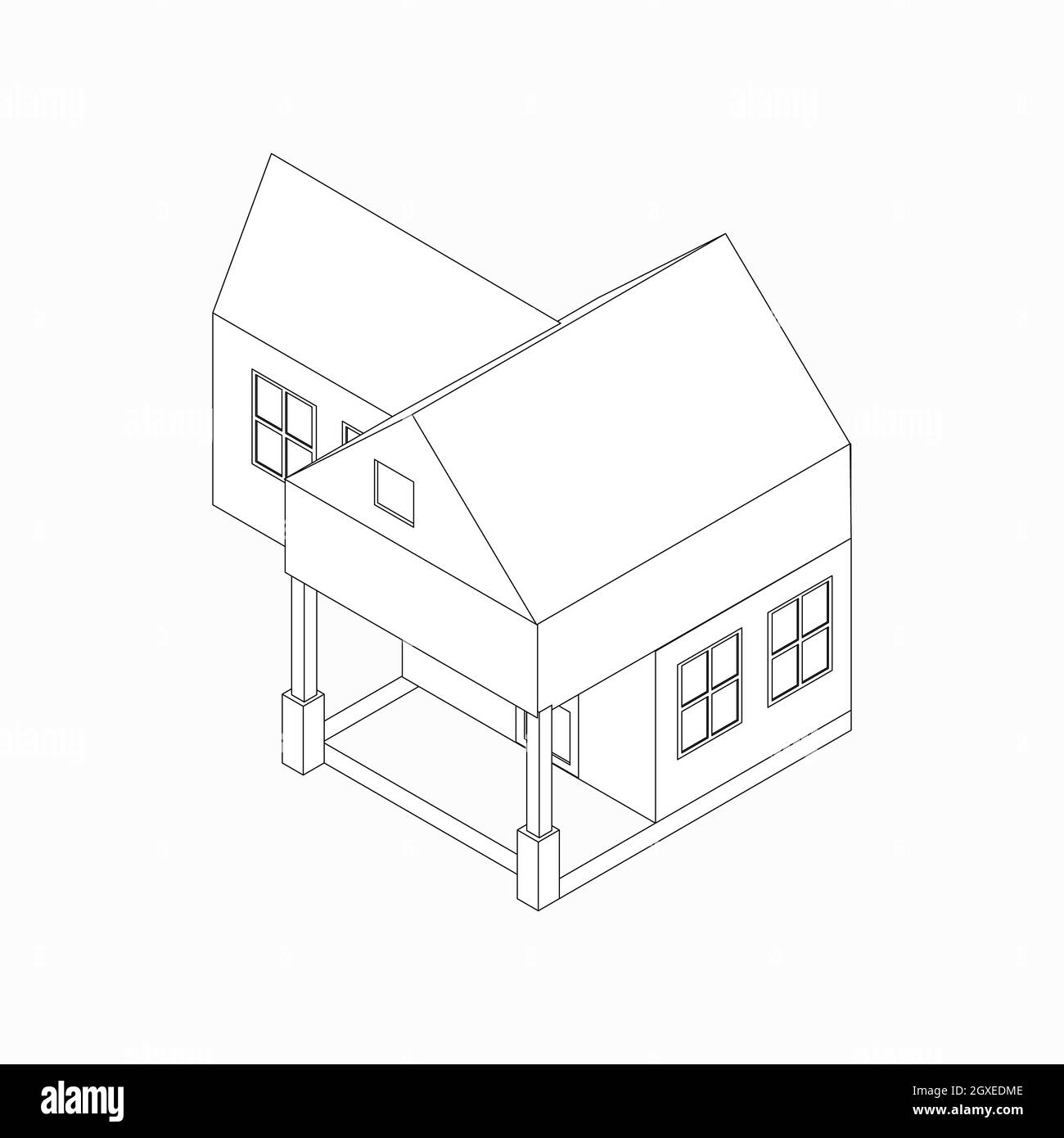 Detached house with porch icon in isometric 3d style isolated on white ...