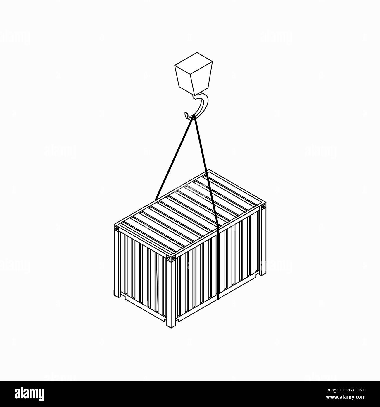 Crane lifts cargo container icon in isometric 3d style isolated on ...