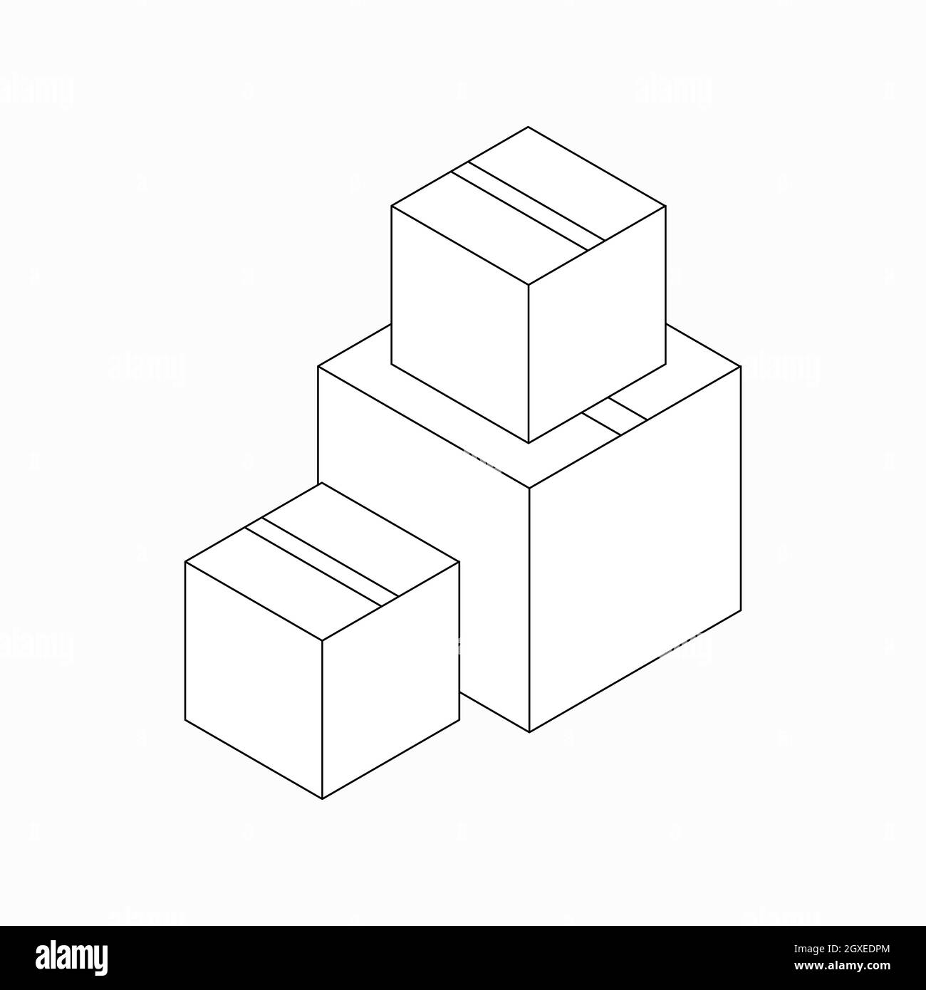 Stack of cardboard boxes icon in isometric 3d style isolated on white ...