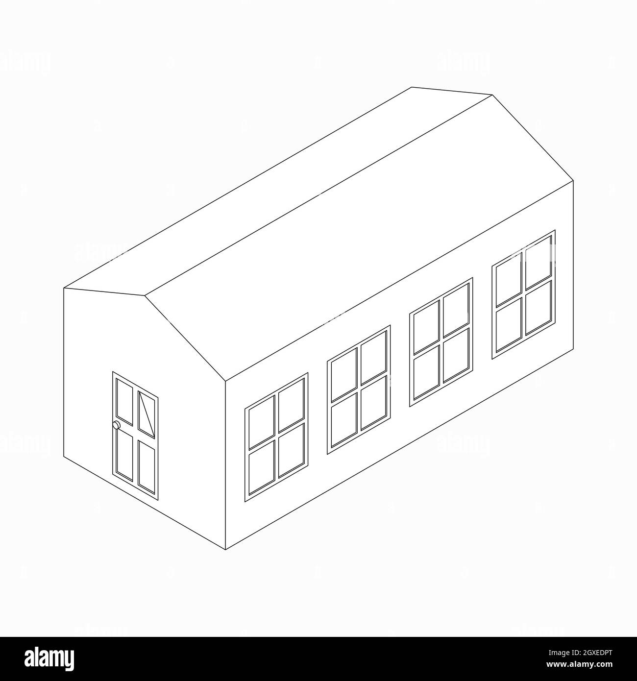 Low-rise long building icon in isometric 3d style isolated on white ...