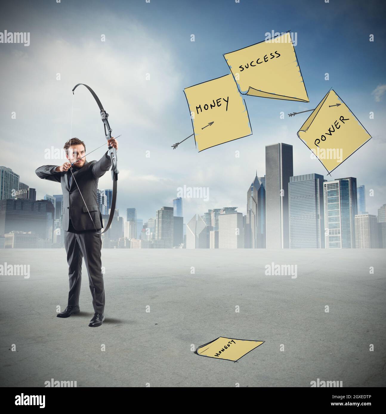 Businessman pointing and hits his work goals Stock Photo - Alamy