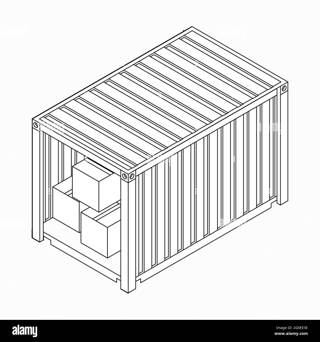 Open container with cardboard boxes icon in isometric 3d style isolated ...