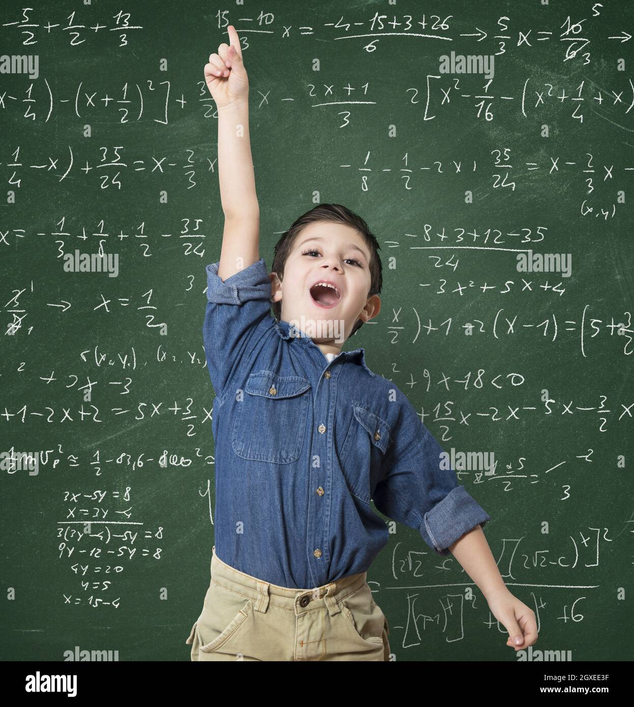 Genius child solves a mathematical calculation difficult Stock Photo ...