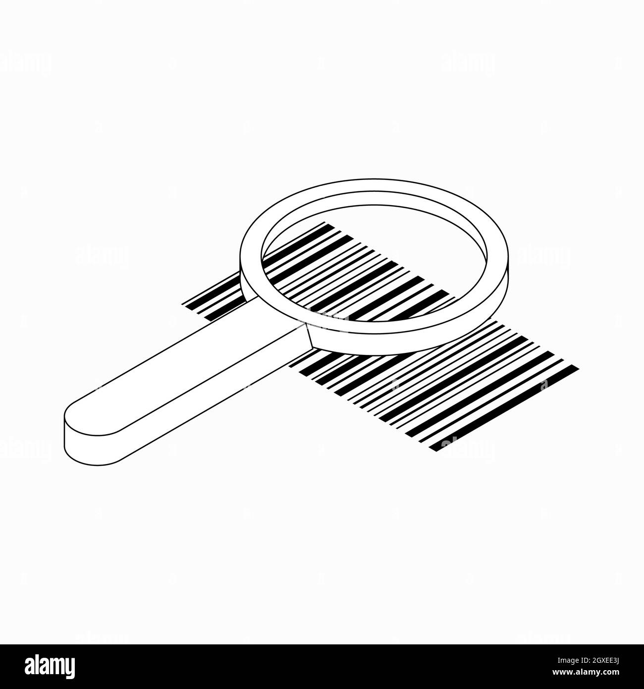 Magnifying glass and barcode icon in isometric 3d style isolated on ...