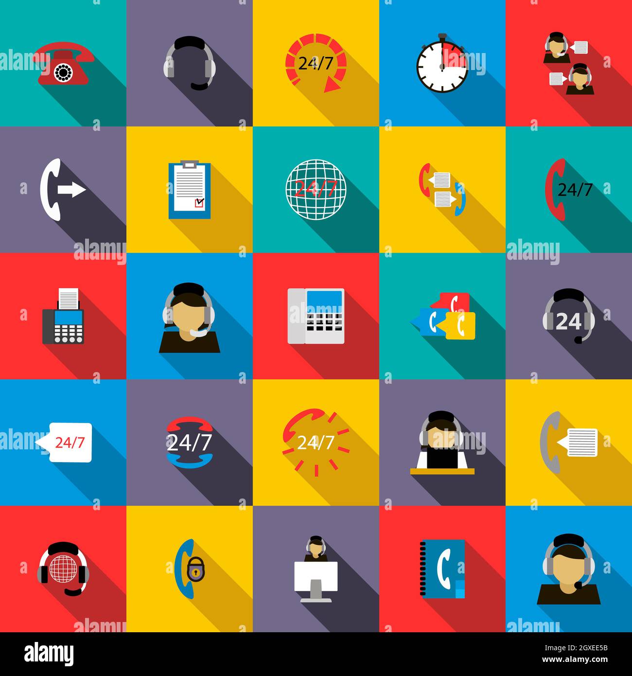 Support service 24 hours icons set in flat style for any design Stock ...