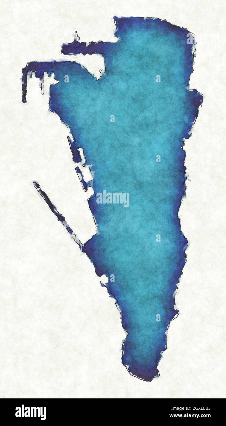 Gibraltar map with drawn lines and blue watercolor illustration Stock ...