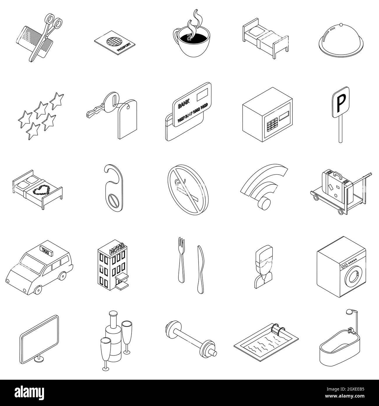 Hotel icons set in isometric 3d style isolated on white background ...