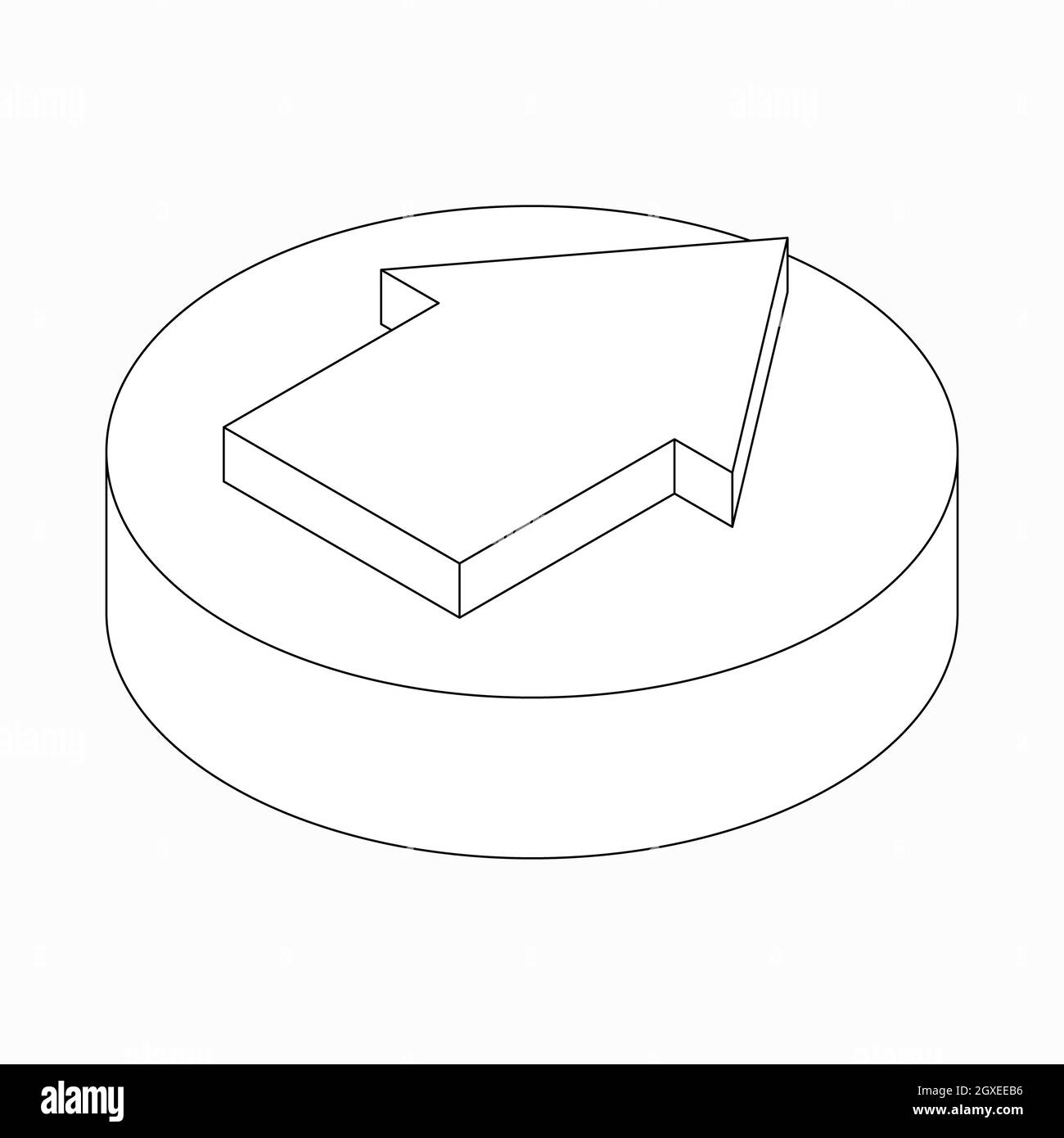 Wide classic arrow icon on round pad in isometric 3d style isolated on ...
