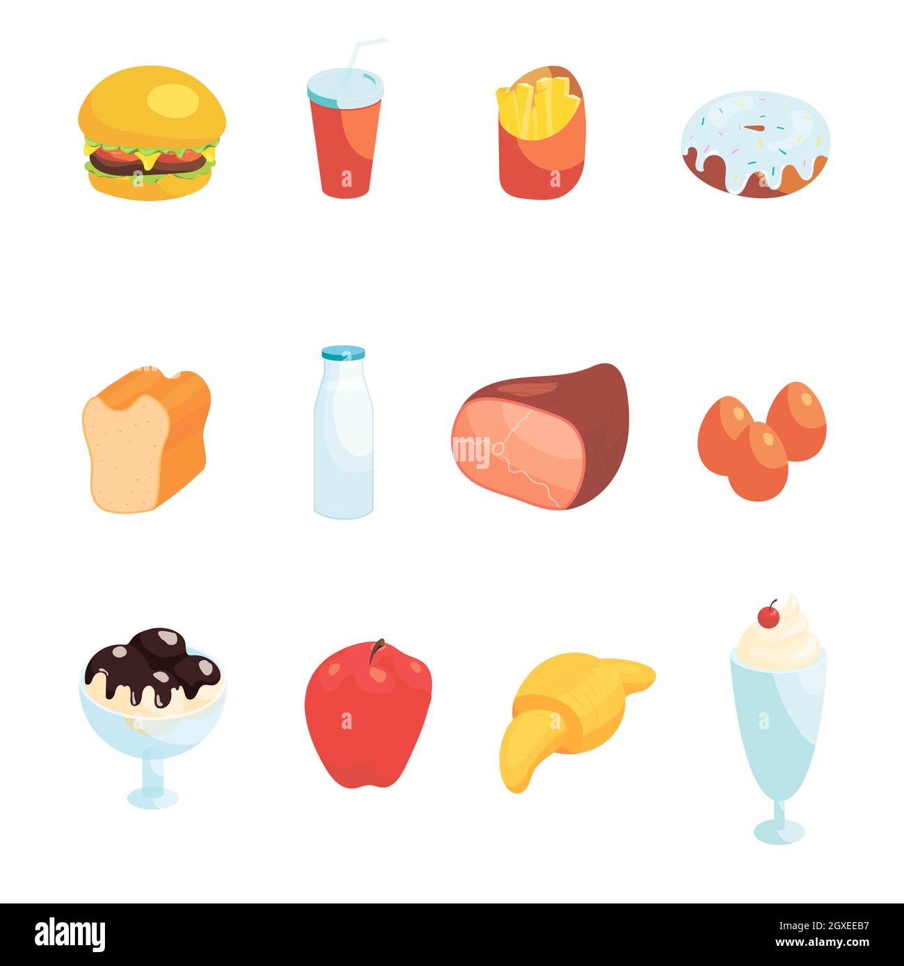 Food Icons Set in cartoon style isolated on white background Stock ...
